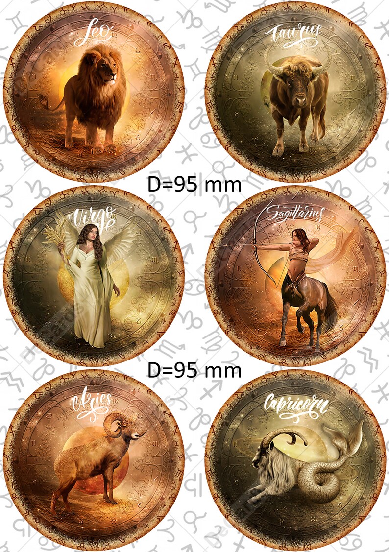 3+1 FREE Digital Paper Printable "vintage Zodiac Signs" A4 Sheet Set ...