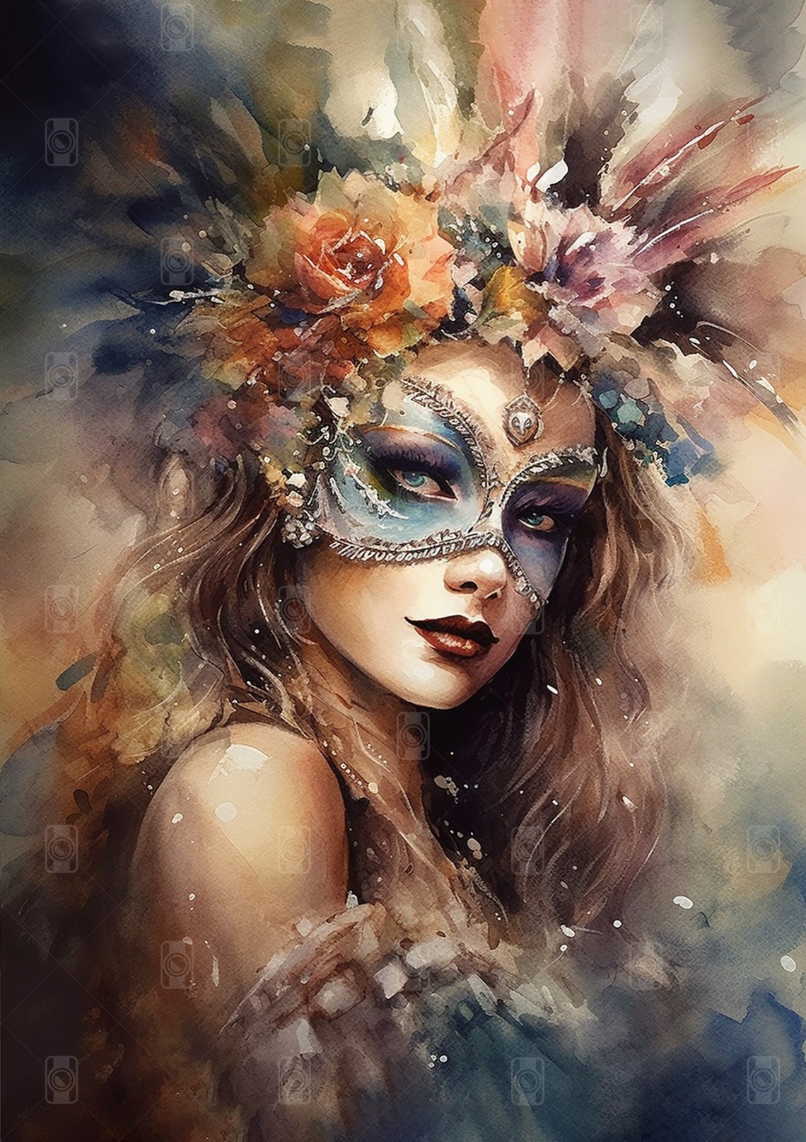 2 Digital Paper Pack "masquerade Mask" - A5 Planner Cover, Watercolor ...