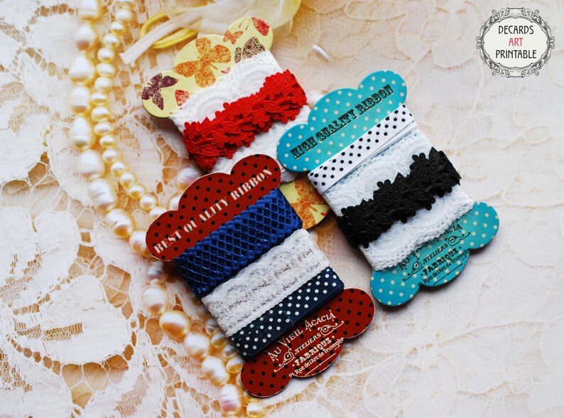 12 Digital Spool Cards, Printable Vintage Template of Ribbon Storage ...