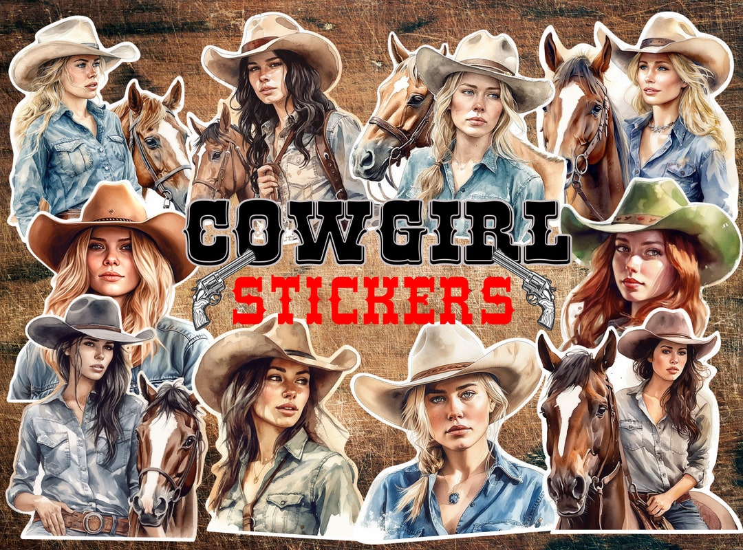 10 Cowgirl Stickers PNG Images, 2 Printable Sheets, Ready for Cricut ...