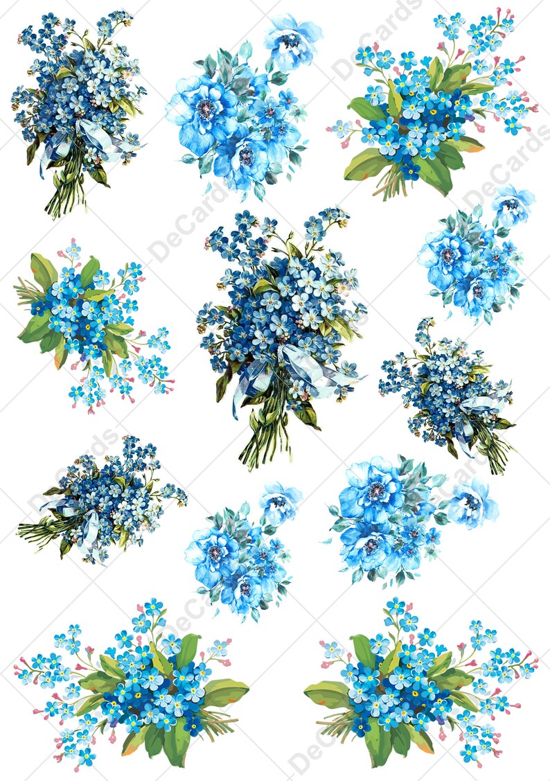 2 Digital Paper Printable spring Flowers A4 Sheet Set 21 Various Sizes ...