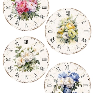 12 Printable Clock Faces - 8", 6", 4" Floral Watercolor Garden Art ...