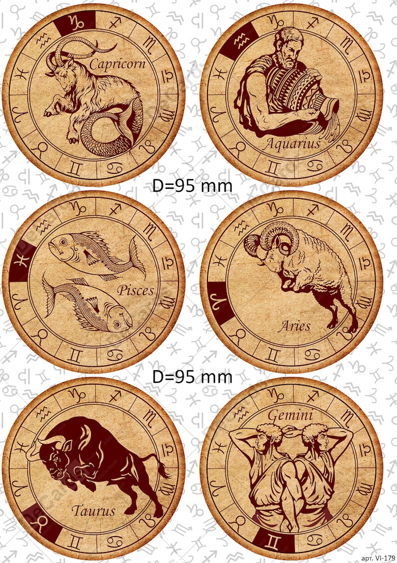 31 FREE Digital Paper Printable vintage Zodiac Signs A4 Sheet Set 24 ...