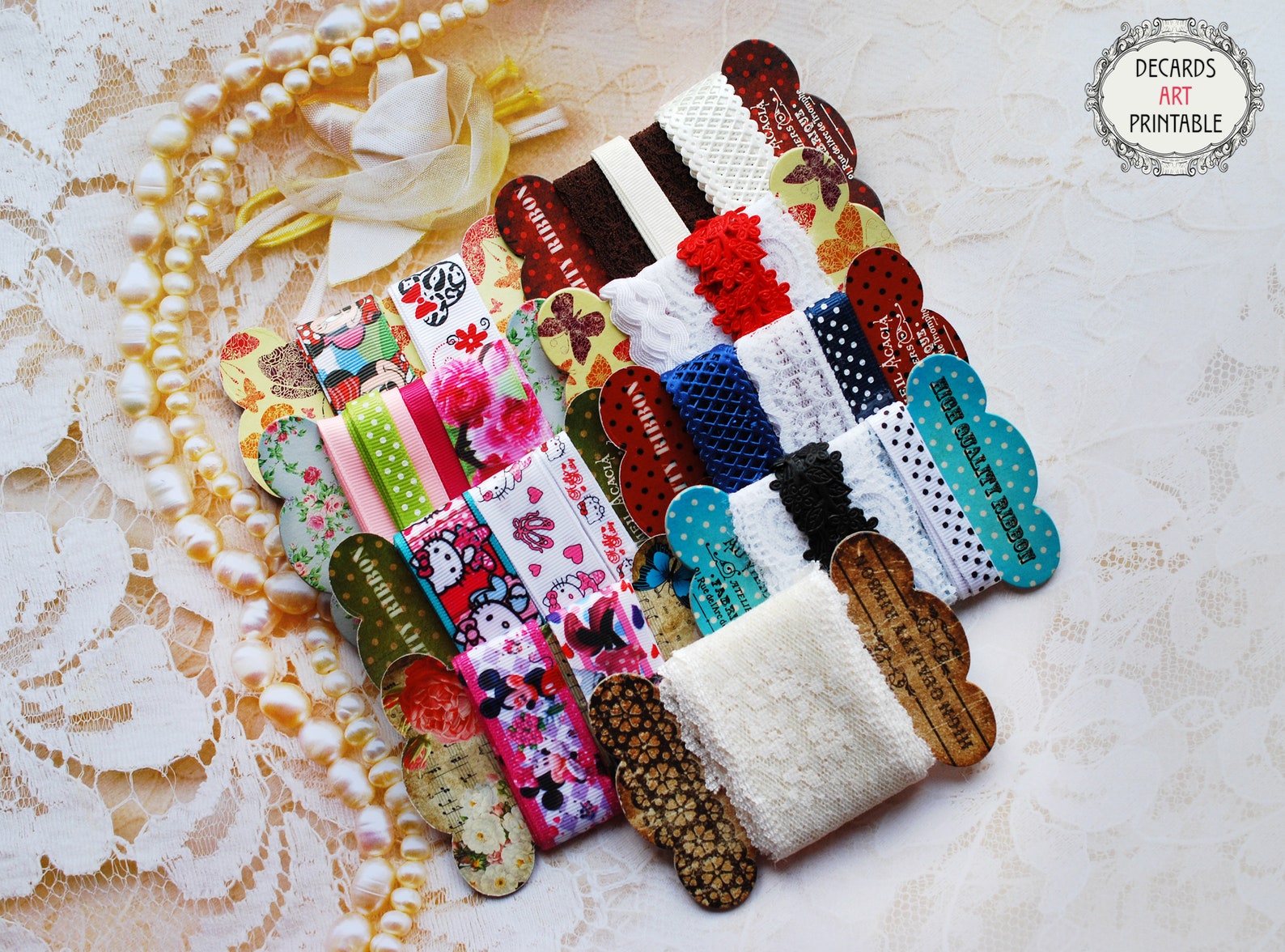 12 Digital Spool Cards, Printable Vintage Template of Ribbon Storage ...
