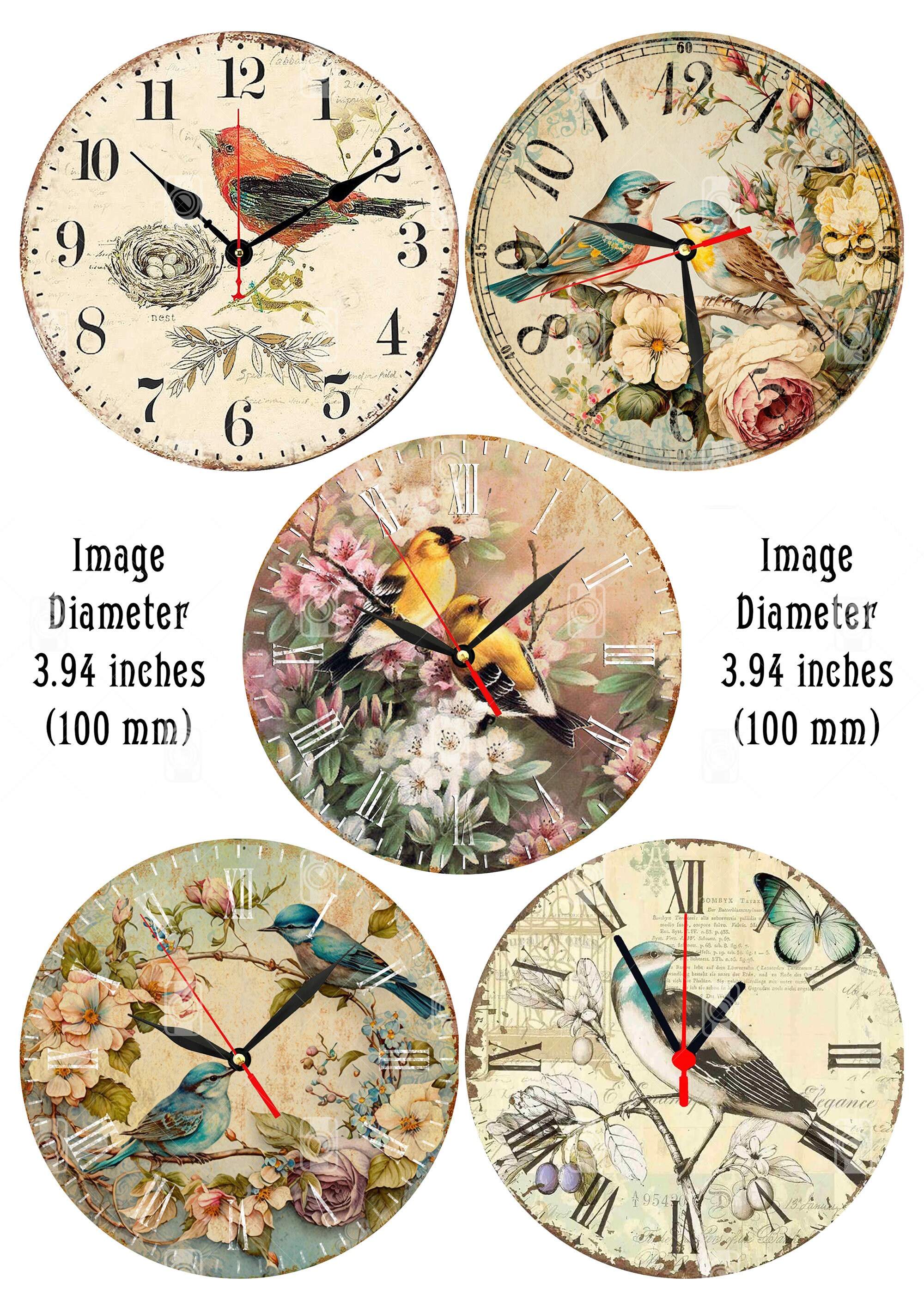 18 Vintage Bird Clock Face - Digital Printable Shabby Chic Victorian ...