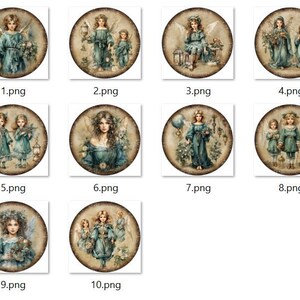 10 Victorian Christmas Angels Vintage Art Round Images PNG and 2 ...