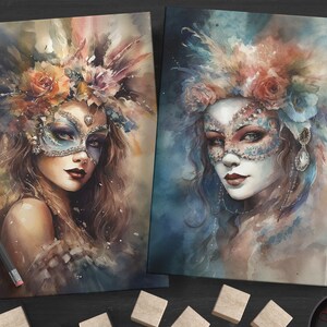 2 Digital Paper Pack "masquerade Mask" - A5 Planner Cover, Watercolor ...