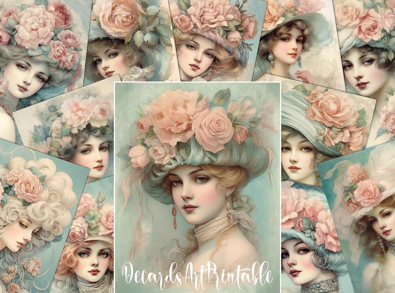 20 Victorian Lady Portraits Shabby Chic Style Digital Paper Pack ...