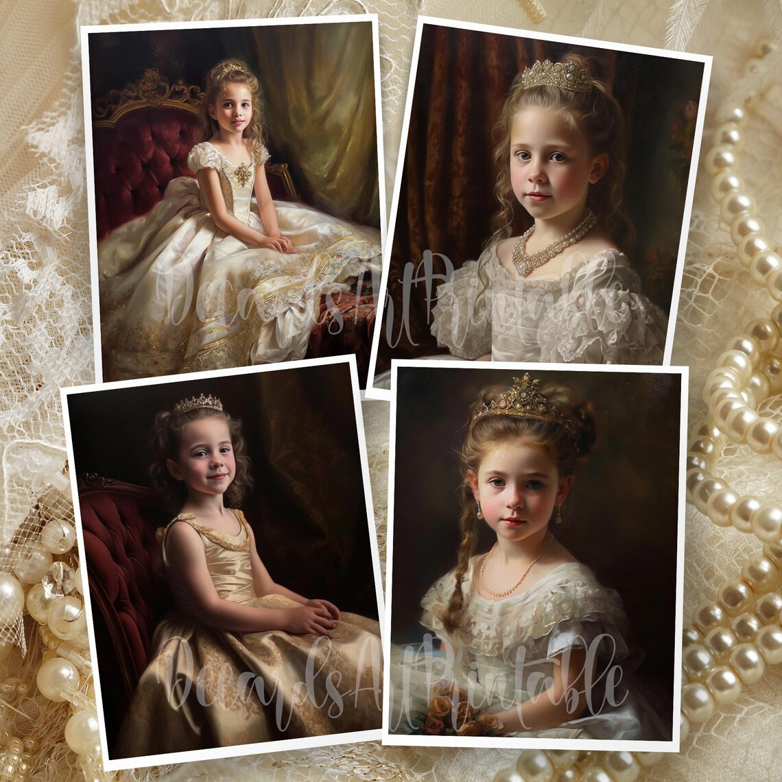 20 Cute Girl Little Princess Digital Paper Pack, Rococo Art Young ...
