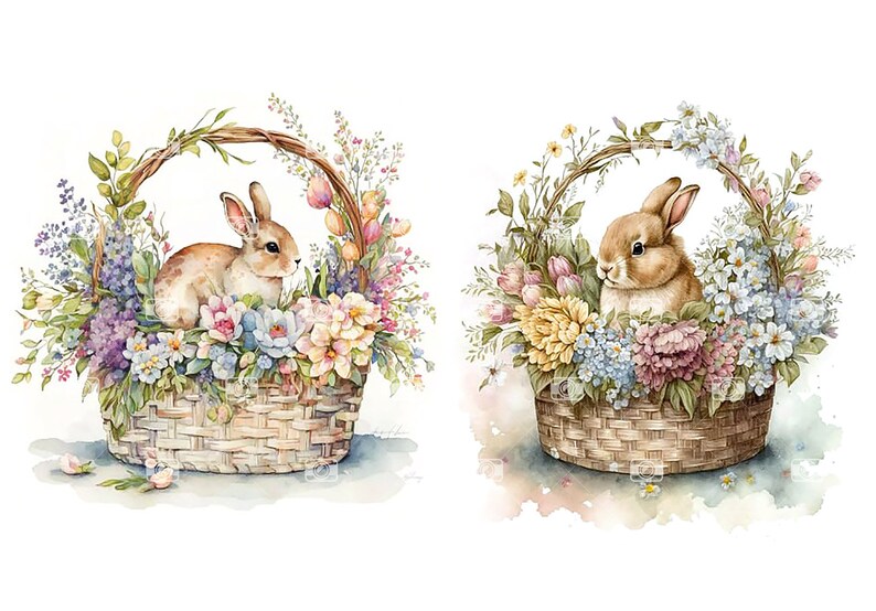 7 A4 Digital Paper Pack Watercolor Easter Bunny Basket Spring - Etsy