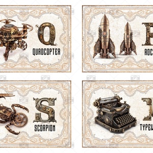 26 Steampunk Alphabet Flashcards, Printable ABC Cards With Rusty Metal ...