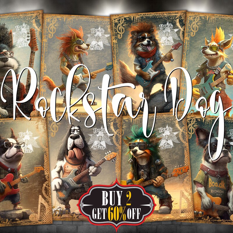 Rockstar Dog Portrait - Etsy UK