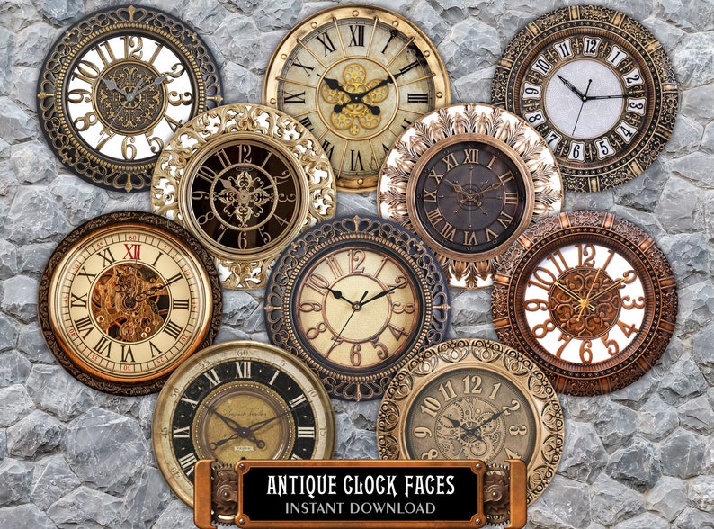 18 Antique Clock Face - 4" Digital Printable Decoupage Clock Roman ...