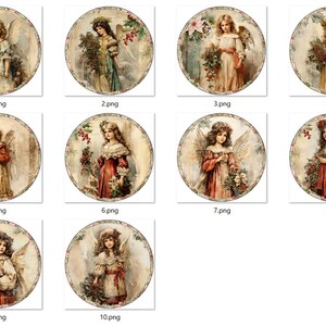10 Victorian Christmas Angels Round Images PNG and 2 Digital Printable ...