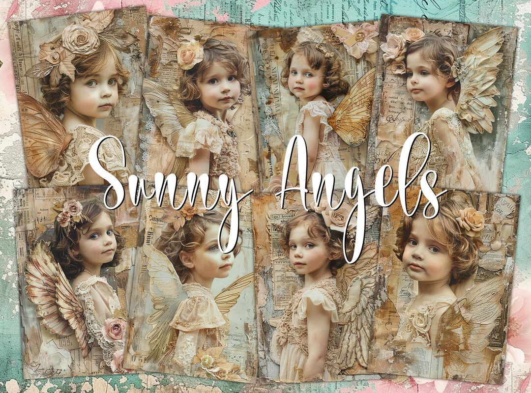 Sunny Angels Digital ATC Cards - 8 Printable Mixed Media Art Girl ...