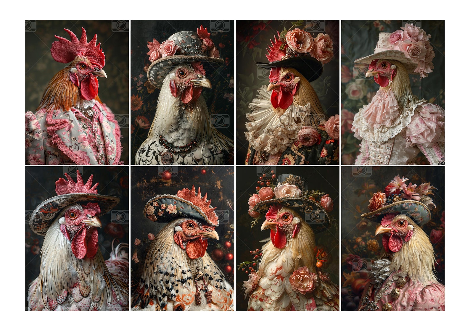 Victorian Chicken Digital ATC Cards - 8 Printable Old Fashioned Rooster ...