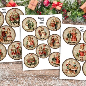 10 Retro Christmas Kids Vintage Victorian Art Round Images PNG and 3 ...