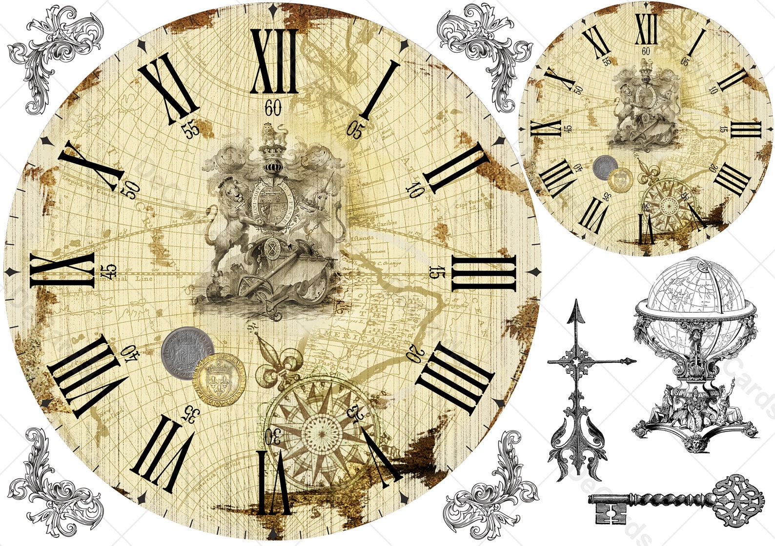 Printable Clock Face Template Large ø7.87" (200mm) "antique Clock" for ...