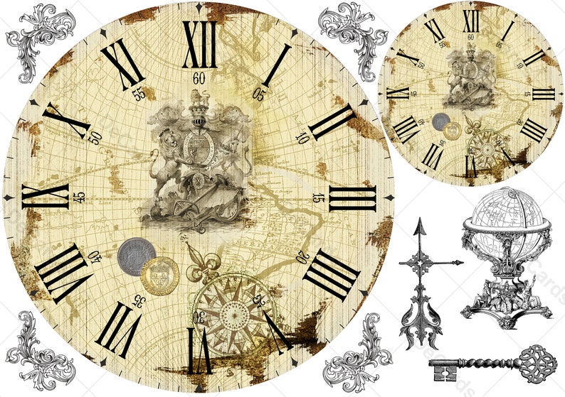 Printable Clock Face Template Large ø7.87" (200mm) "antique Clock" for ...