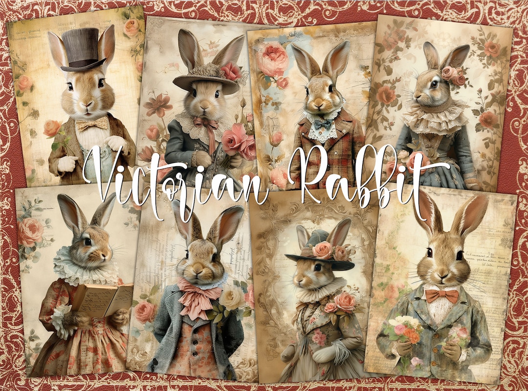 Vintage Rabbit Digital ATC Cards - 8 Printable Easter Bunny Victorian ...