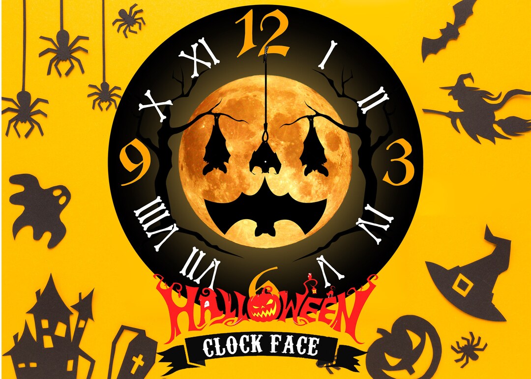 5 Halloween Moon Clock Face - Ø15",12",10",8",4" Digital Printable ...