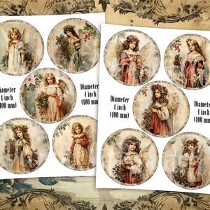 10 Victorian Christmas Angels Round Images PNG and 2 Digital Printable ...