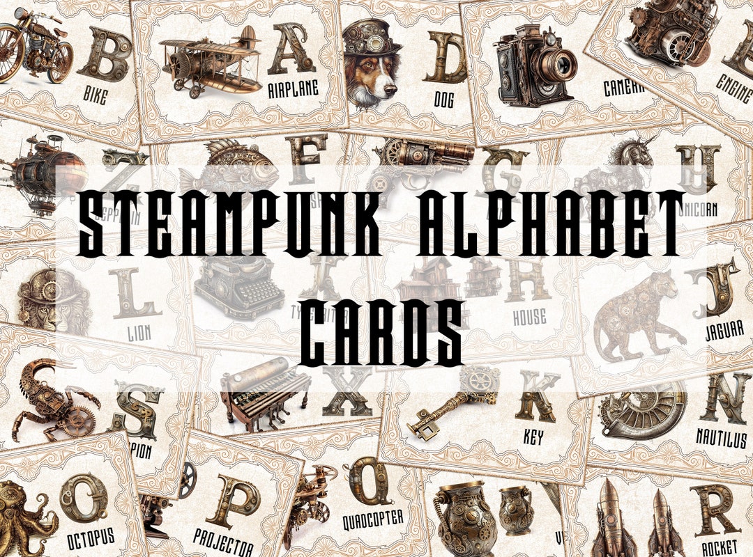 26 Steampunk Alphabet Flashcards, Printable ABC Cards With Rusty Metal ...
