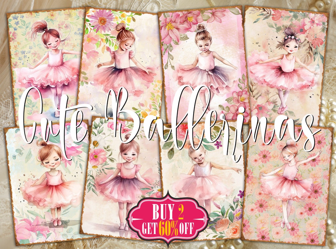 Cute Girl Ballerina Clipart Digital ATC Cards 8 Printable 2.5x3.5 ...
