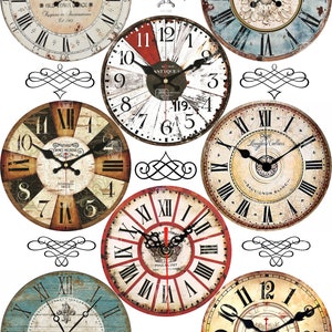 32 Retro Clock Face Dials Kit of 3 Digital Printable A4 Sheets - Ø2 ...