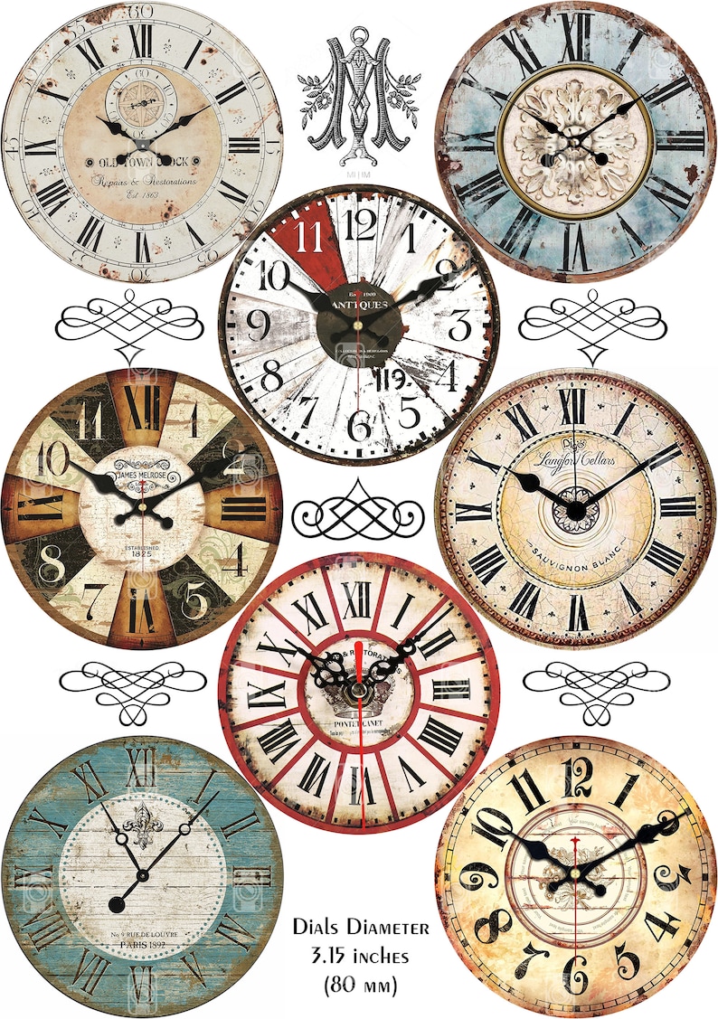 32 Retro Clock Face Dials Kit of 3 Digital Printable A4 Sheets - Etsy