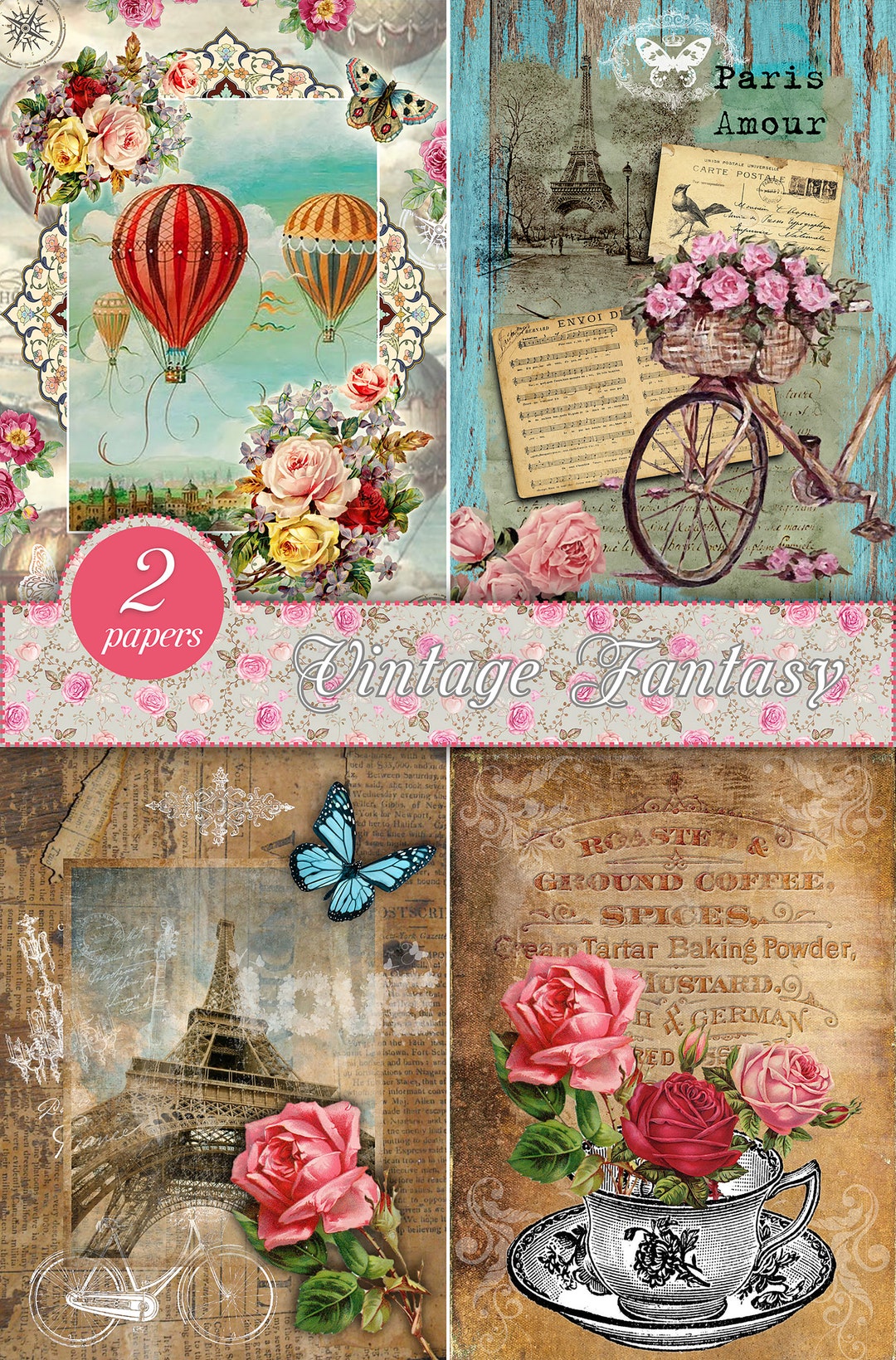 2 Econom Digital Paper Printable "vintage Fantasy" A4 Sheet Set -4 High ...