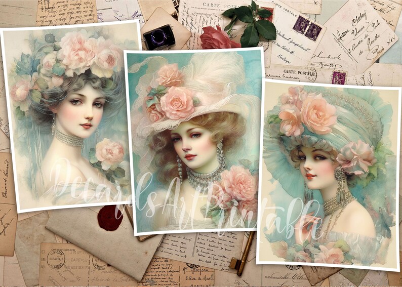20 Victorian Lady Portraits Shabby Chic Style Digital Paper Pack ...
