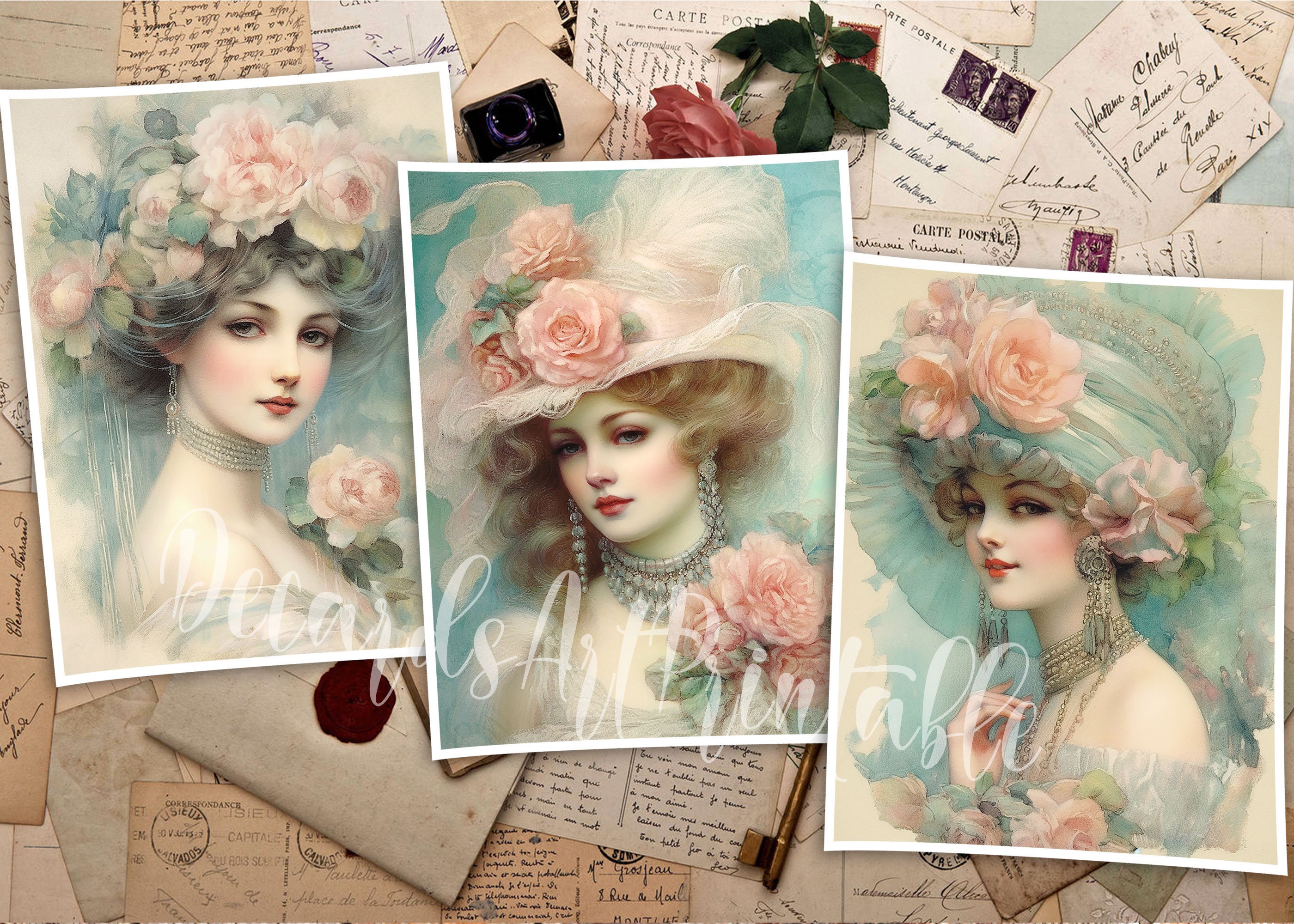 20 Victorian Lady Portraits Shabby Chic Style Digital Paper Pack ...