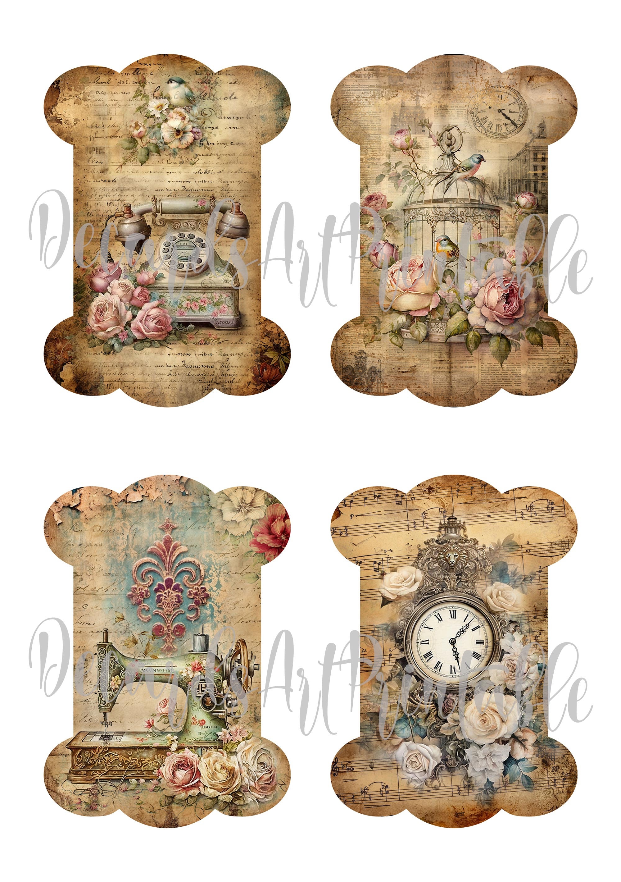 12 Digital Spool Cards, Printable Vintage Template of Ribbon Storage ...