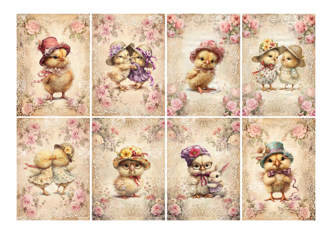 Spring Chick Digital ATC Cards - 8 Printable Victorian Art Junk Journal ...