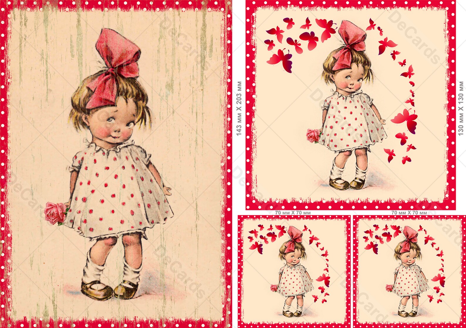 2 Digital Paper Printable shabby Girl A4 Sheet Set 7 Various Sizes High ...