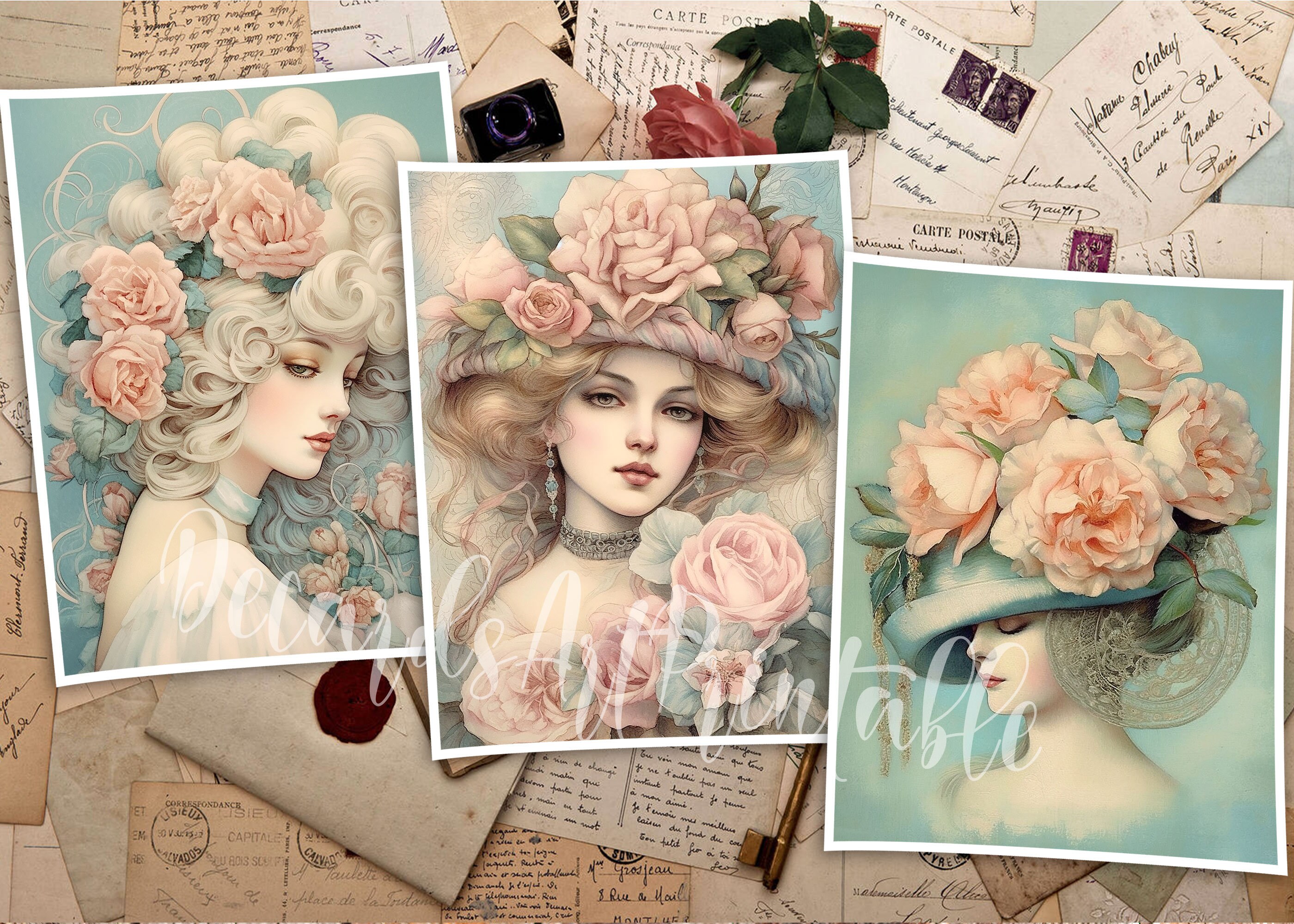 20 Victorian Lady Portraits Shabby Chic Style Digital Paper Pack ...