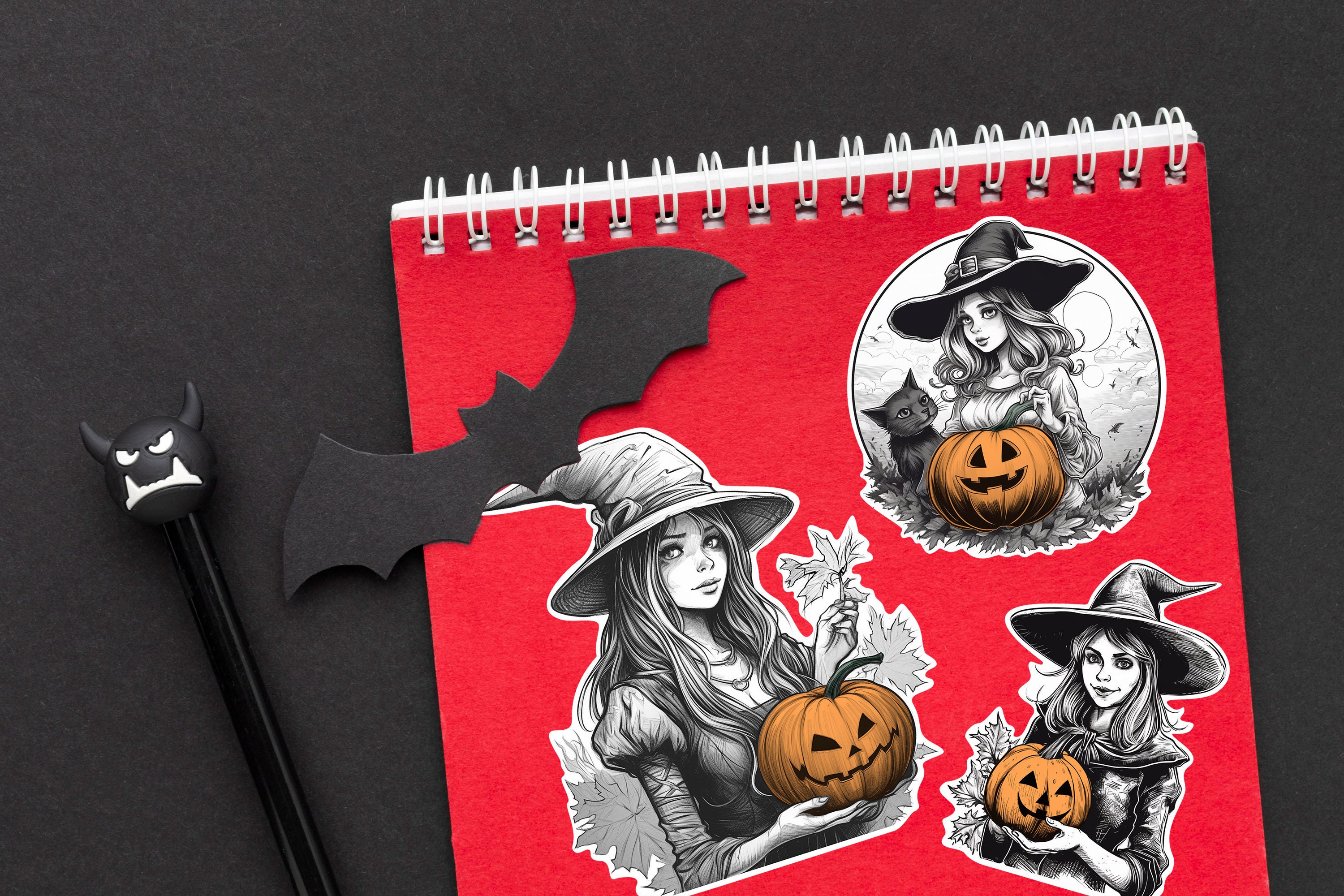 Halloween Witch Stickers PNG Images, Macabre Art Design Ready for ...