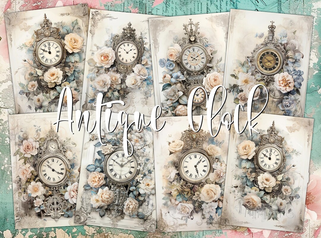 Antique Clock Digital ATC Cards - 8 Vintage Printable Tags, Retro Clock ...