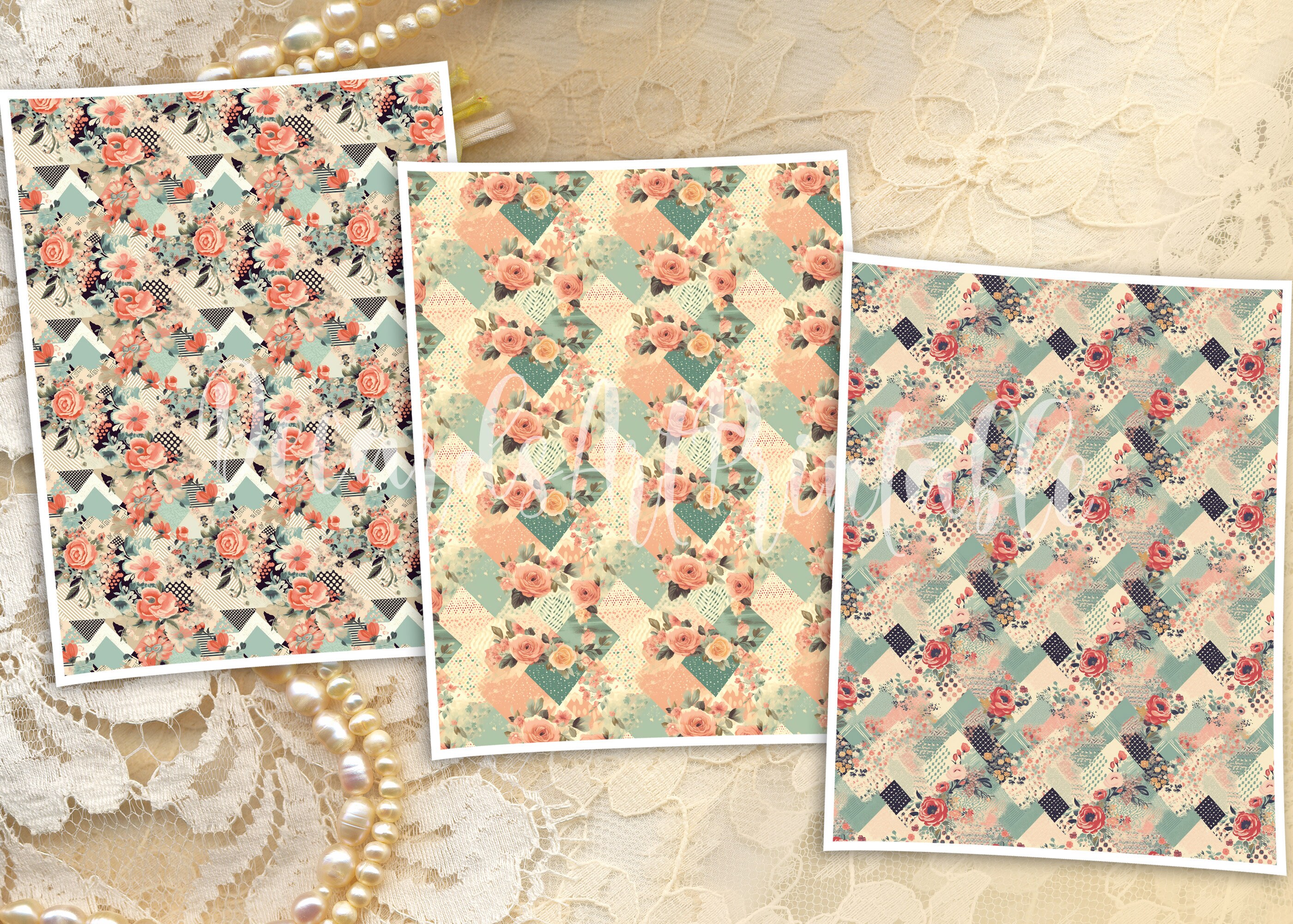 12 Retro Flowers Floral Patterns Printable Digital Background, Vogue ...