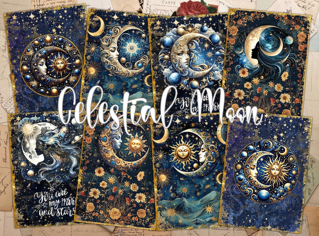 Celestial Moon Digital ATC Cards - 8 Printable Mystical Stars Mixed ...