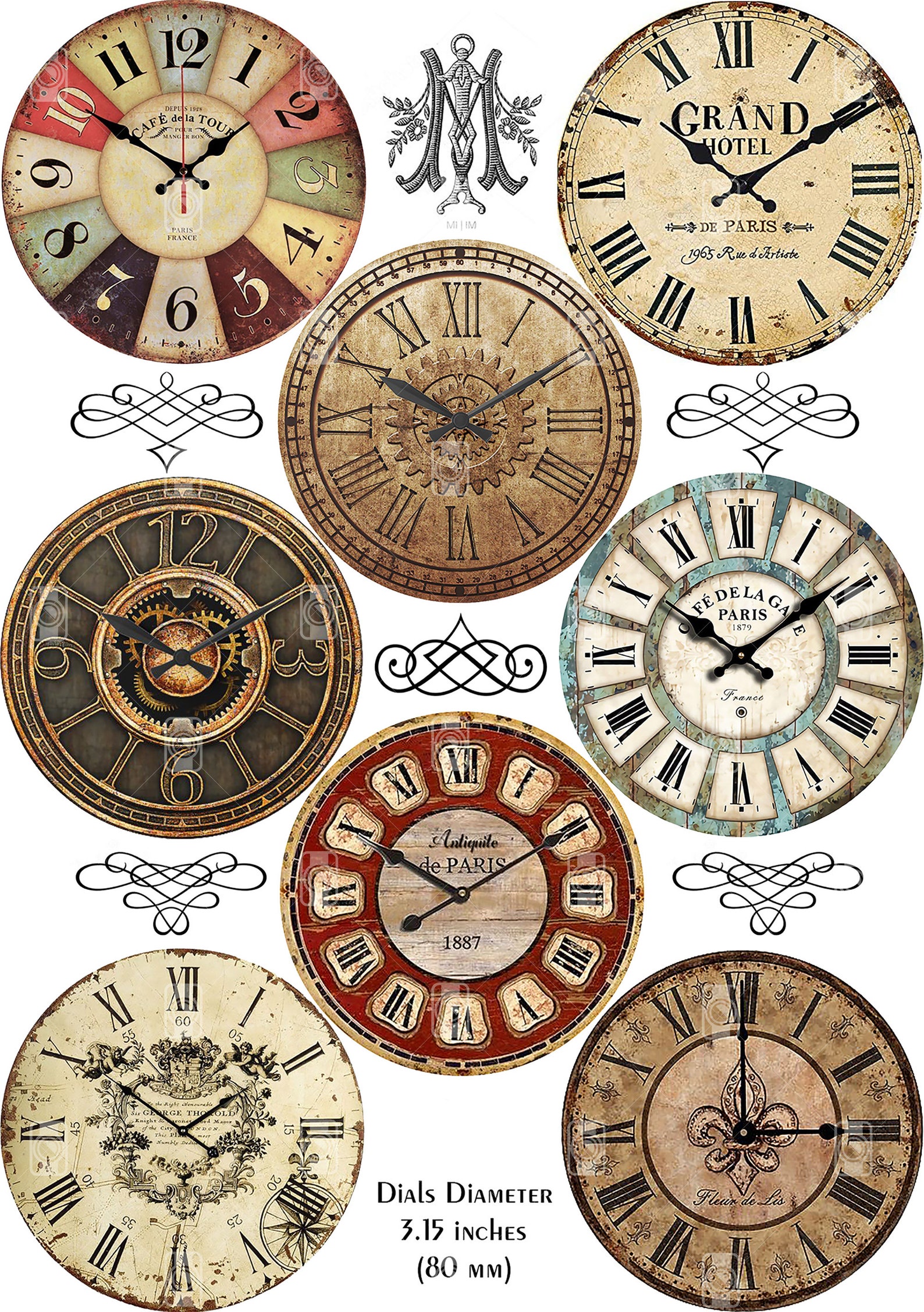 32 Retro Clock Face Dials Kit of 3 Digital Printable A4 Sheets - Ø2 ...