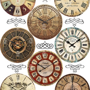 32 Retro Clock Face Dials Kit of 3 Digital Printable A4 Sheets - Ø2 ...