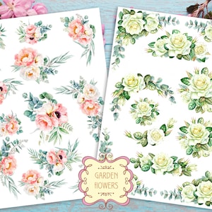 2 Digital Printable Paper "garden Flowers" A4 Sheet - Set of 23 Floral ...