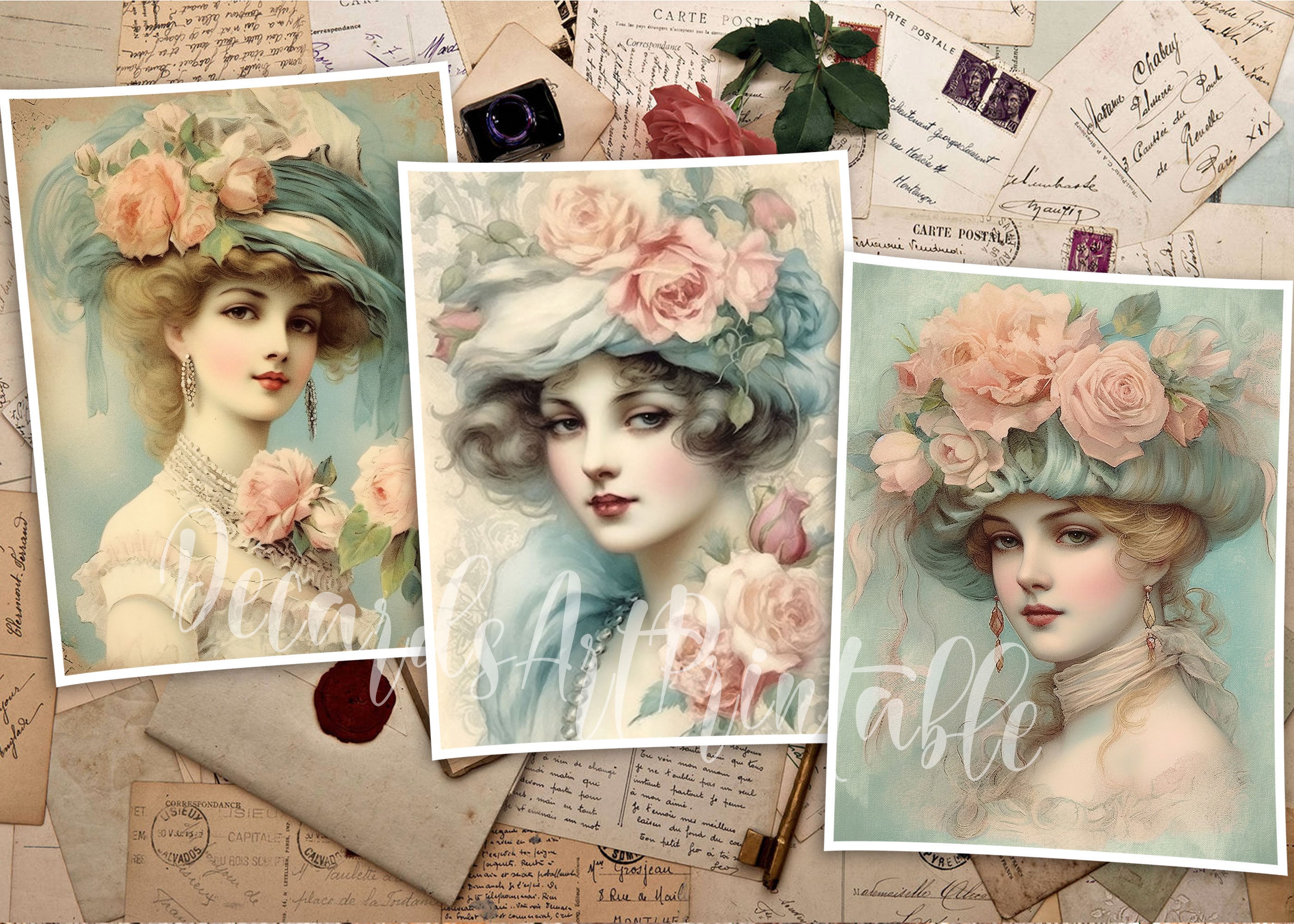 20 Victorian Lady Portraits Shabby Chic Style Digital Paper Pack ...