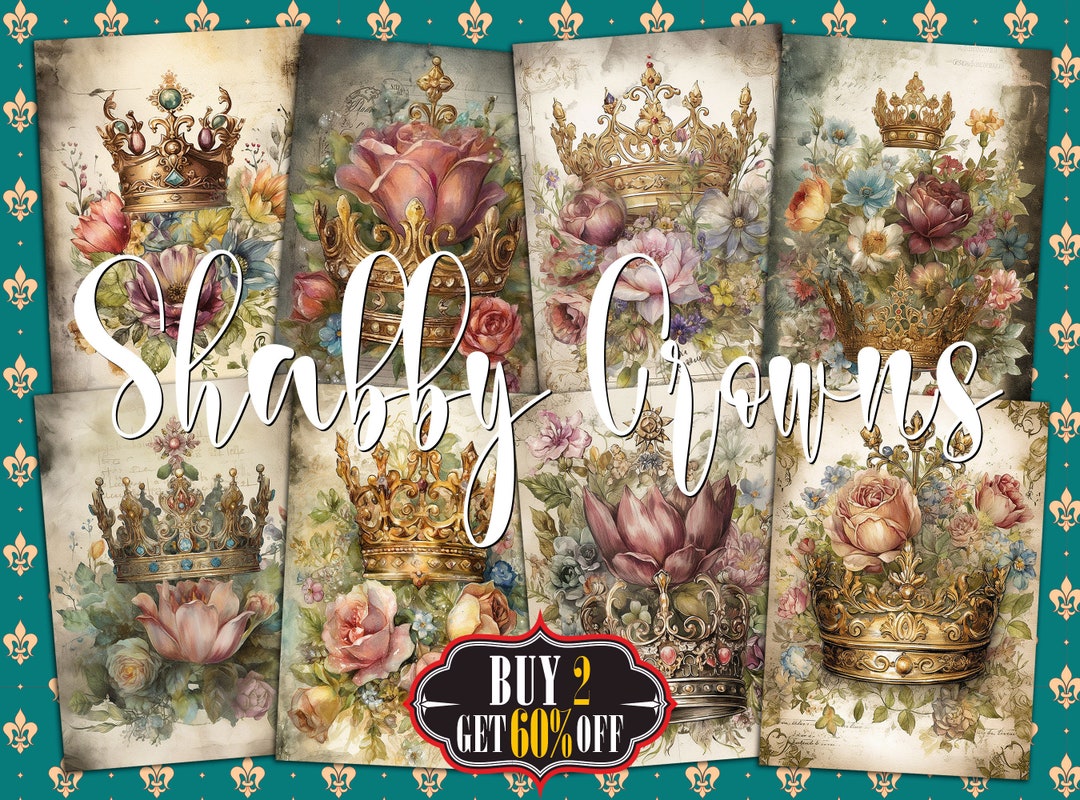 Watercolor Crown Digital ATC Cards - 8 Printable Floral Victorian Royal ...