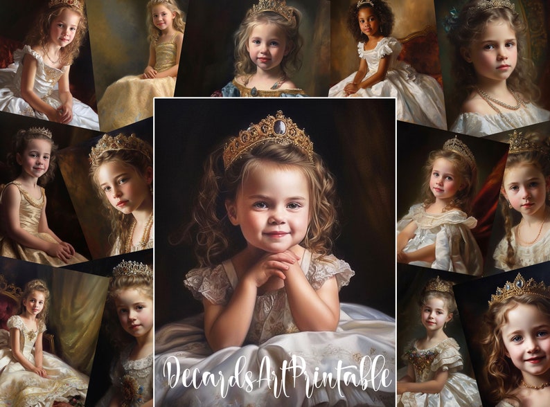 20 Cute Girl Little Princess Digital Paper Pack, Rococo Art Young ...