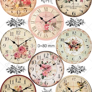 2 Digital Paper Printable "clocks & Flowers" A4 Sheet Set -13 High ...