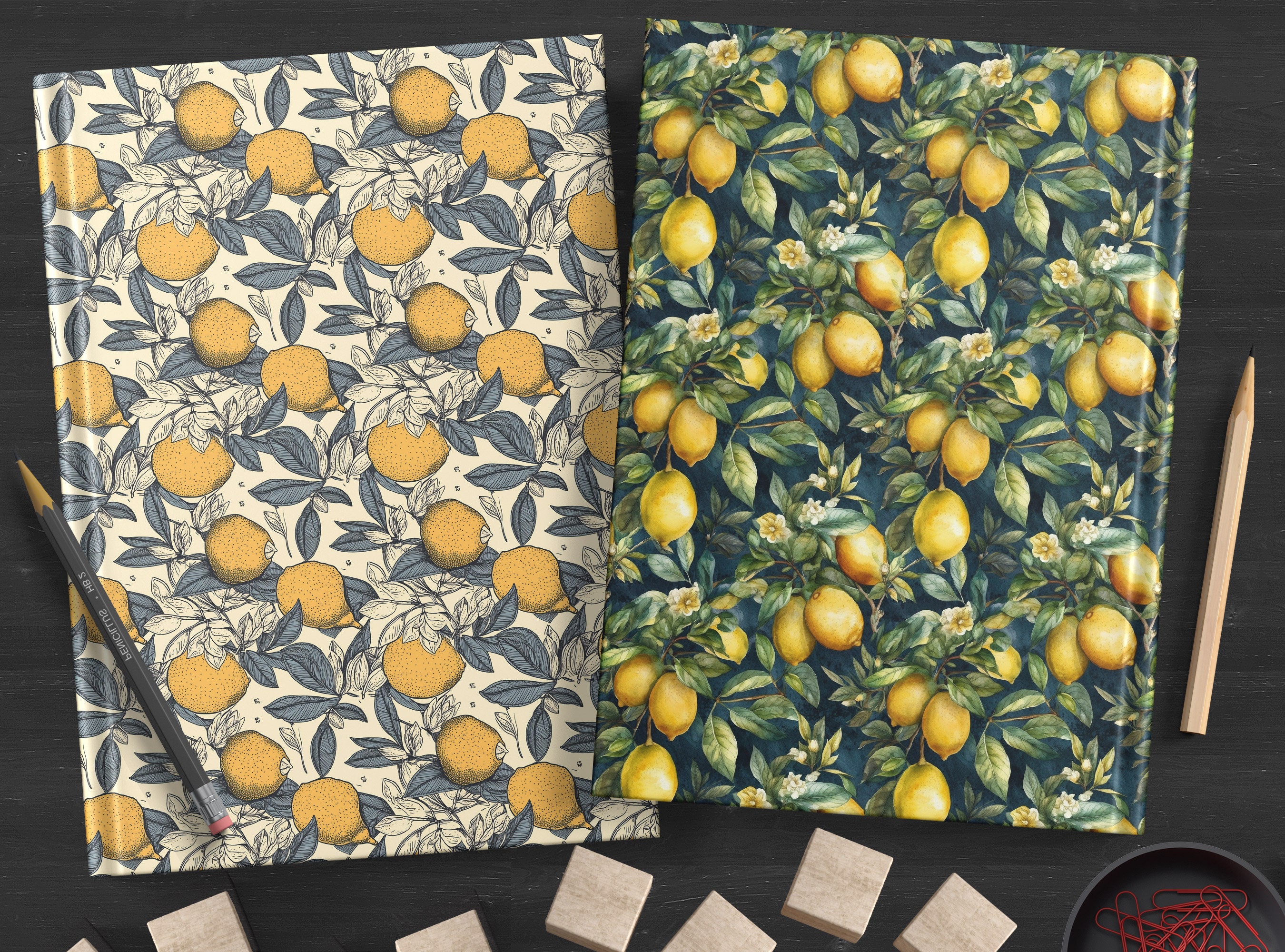 12 Lemon Digital Paper Pack, Citrus Pattern Watercolor Background ...