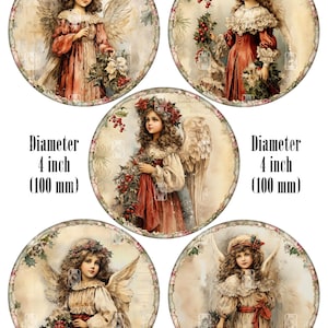 10 Victorian Christmas Angels Round Images PNG and 2 Digital Printable ...